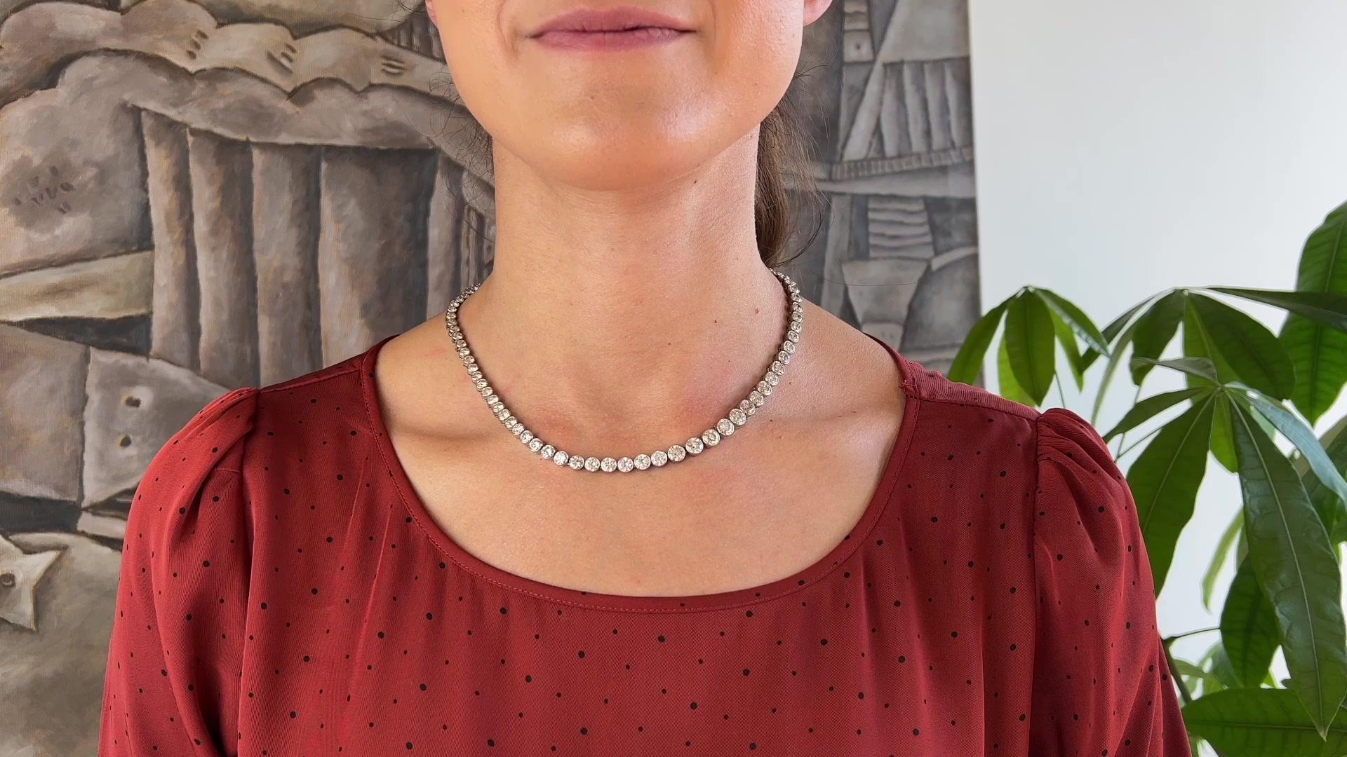 Art Deco 29.05 Carat Old European Cut Diamond 18 Karat Gold Rivière ...