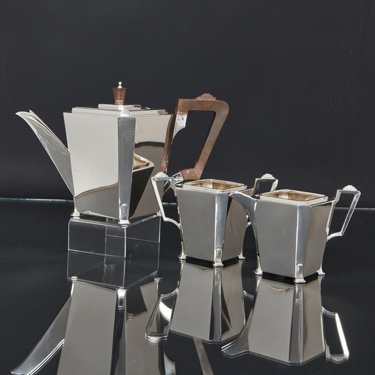 Art Deco 3 Piece Silver Tea Set For Sale at 1stDibs