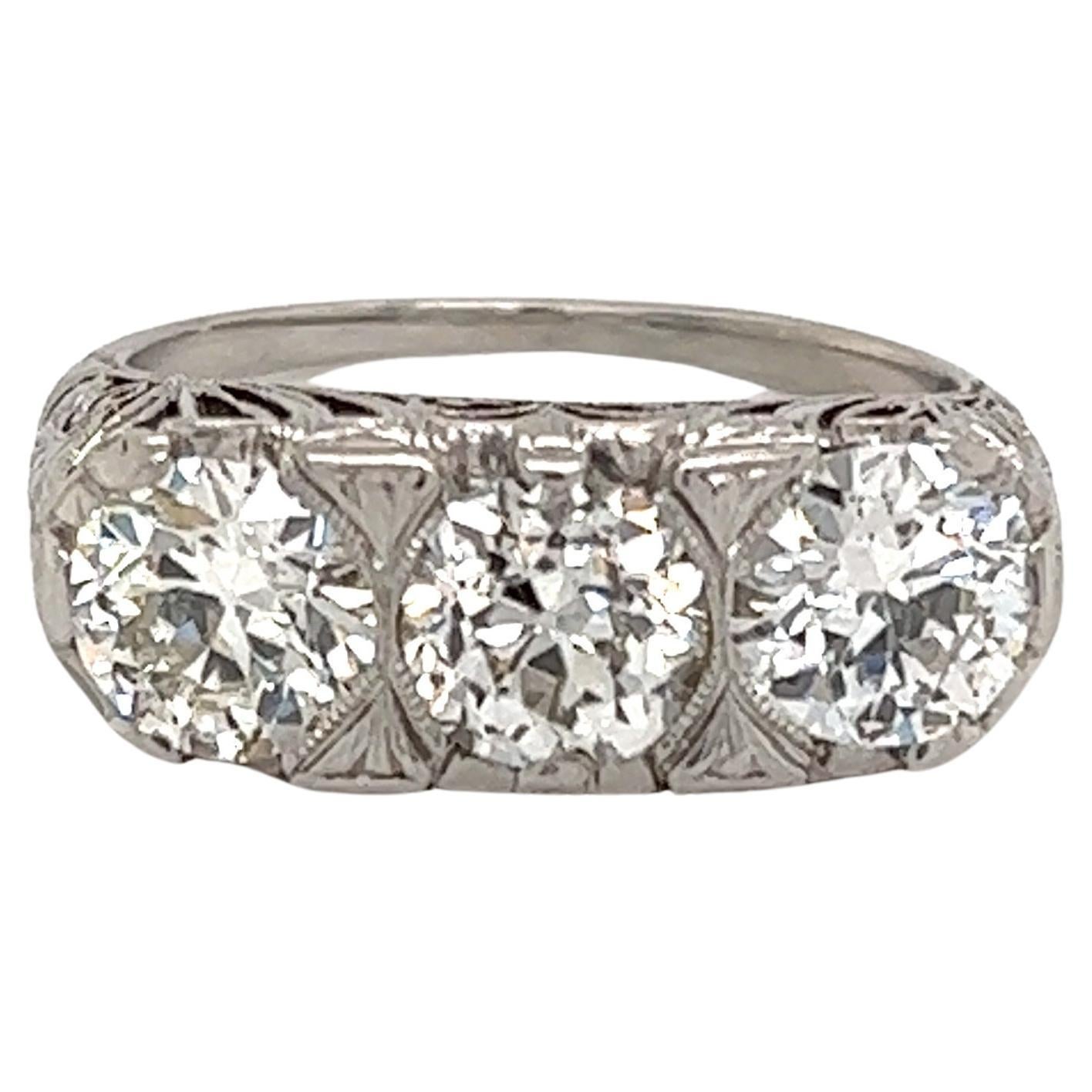 Estate Platinum 3-Stone Diamond Ring at 1stDibs
