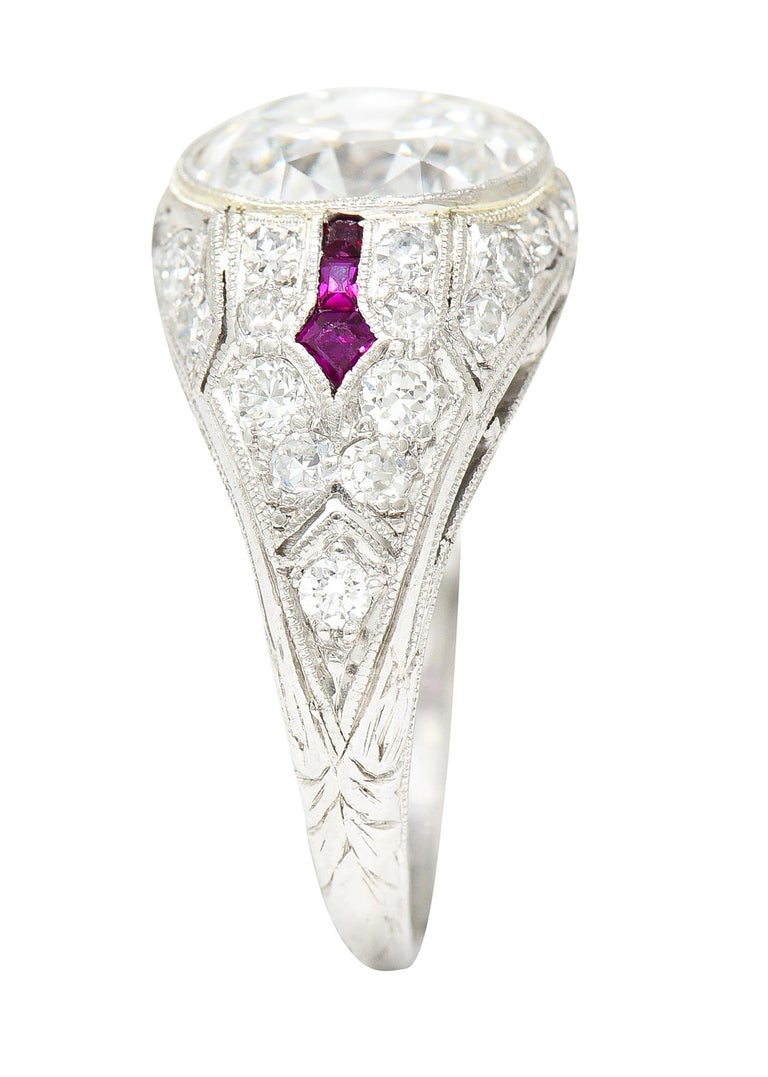 Art Deco 3.16 Carats Old Mine Cut Diamond Ruby Arrow Platinum ...