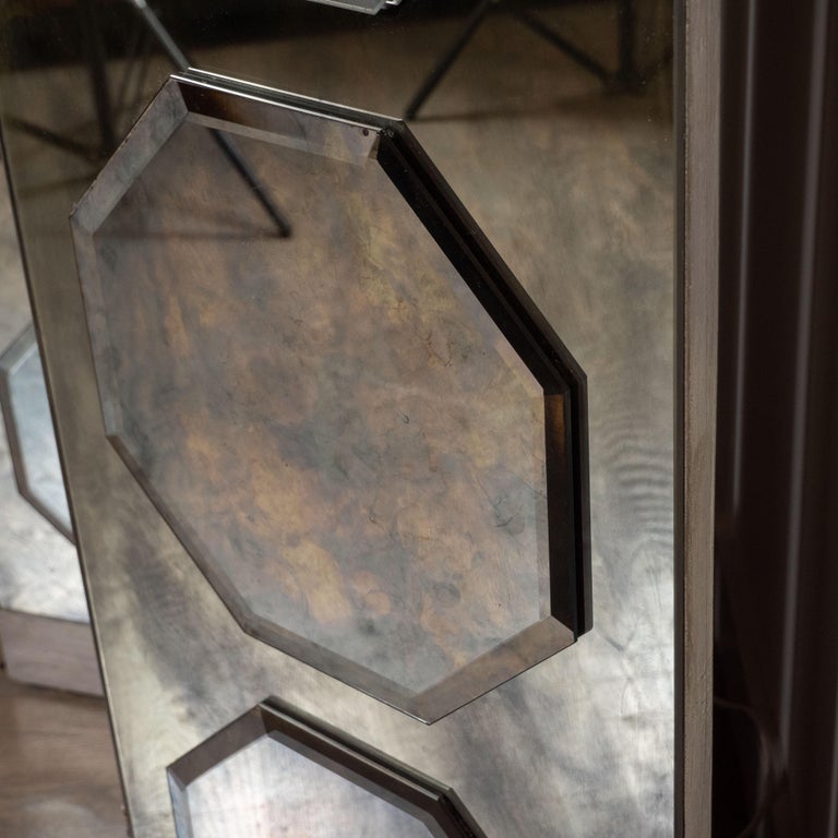 Art Deco 4-Panel Screen Smoked Antique Mirror Screen with Octagonal ...