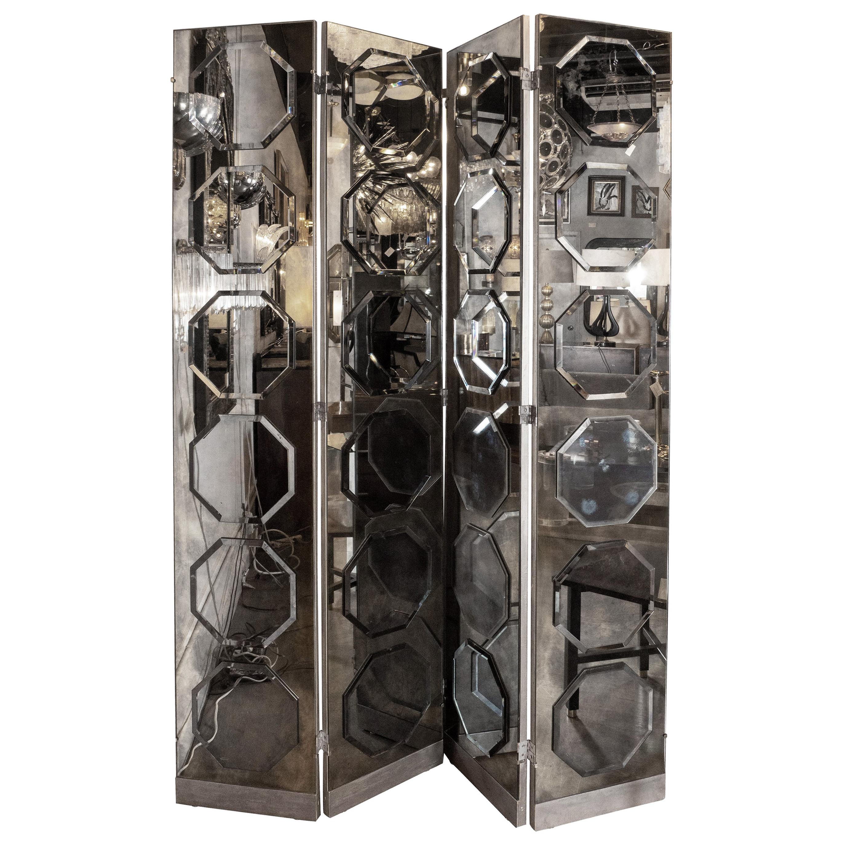 Extraordinary and Important Four-Panel Antique Mirrored Screen For Sale ...