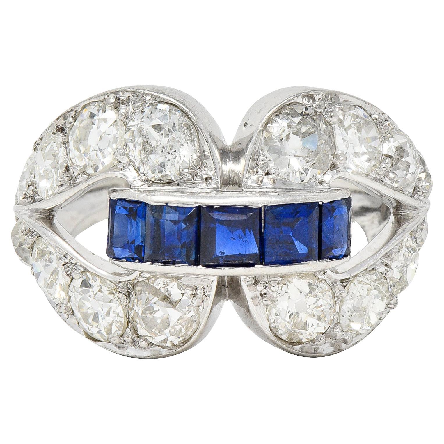 Estate Art Deco Old Mine and European Cut Ruby and Diamond Pave Set ...