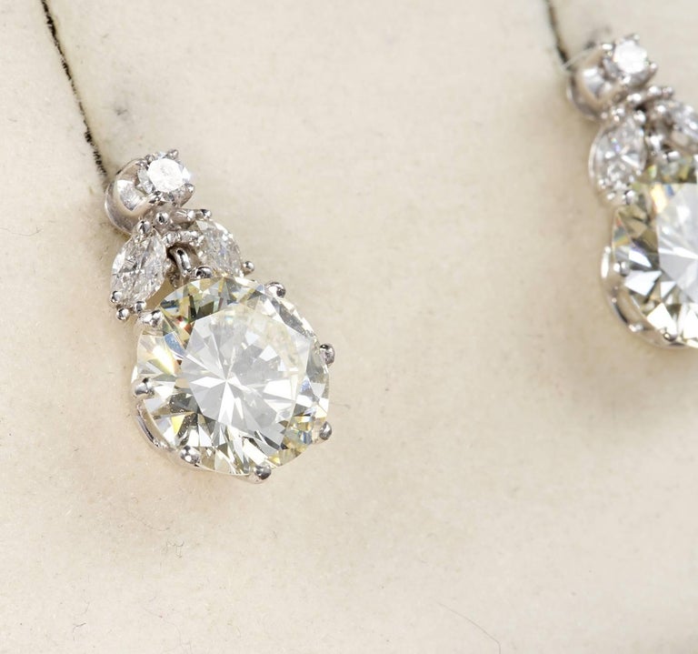 Vintage 4.40 Carat Brilliant Cut Diamond Solitaire Plus Drop Earrings ...