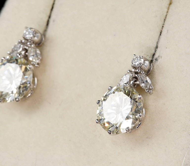 Vintage 4.40 Carat Brilliant Cut Diamond Solitaire Plus Drop Earrings ...