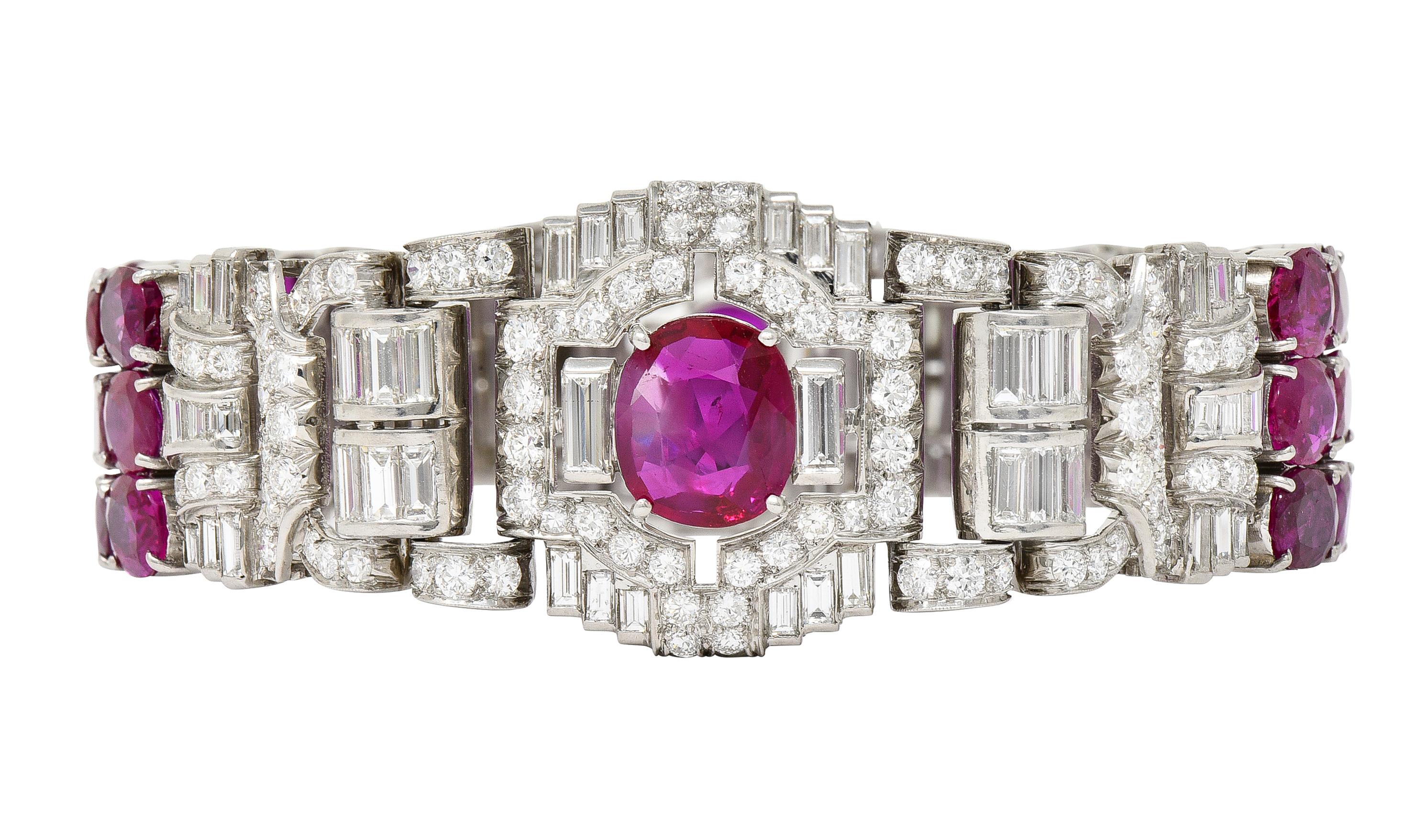 Art Deco 48.97 CTW Burma Ruby Diamond Platinum Vintage Link Bracelet ...