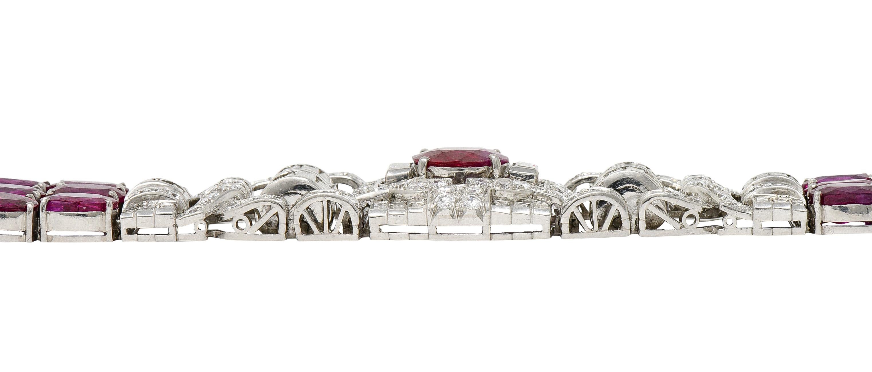 Art Deco 48.97 CTW Burma Ruby Diamond Platinum Vintage Link Bracelet ...