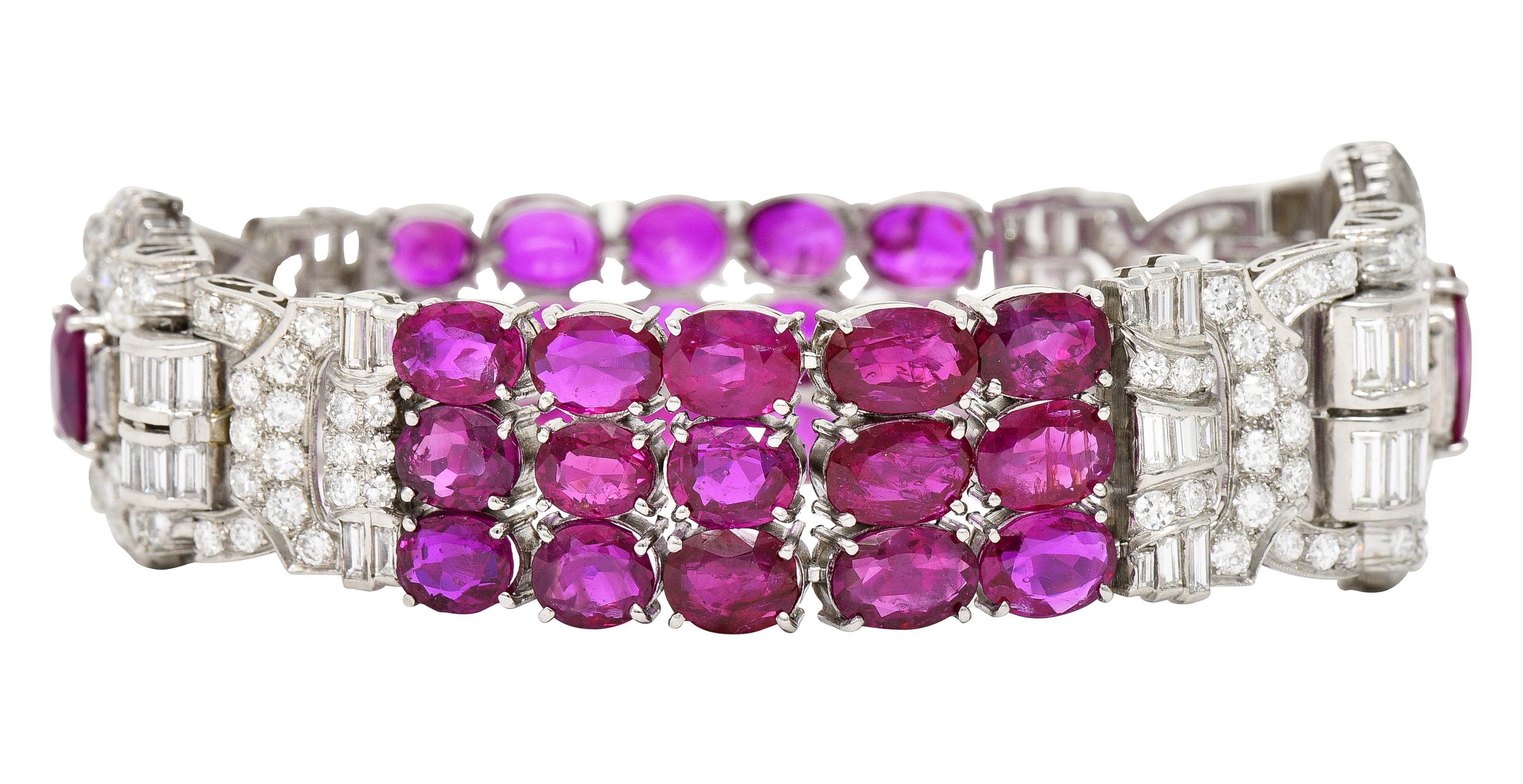 Art Deco 48.97 CTW Burma Ruby Diamond Platinum Vintage Link Bracelet ...