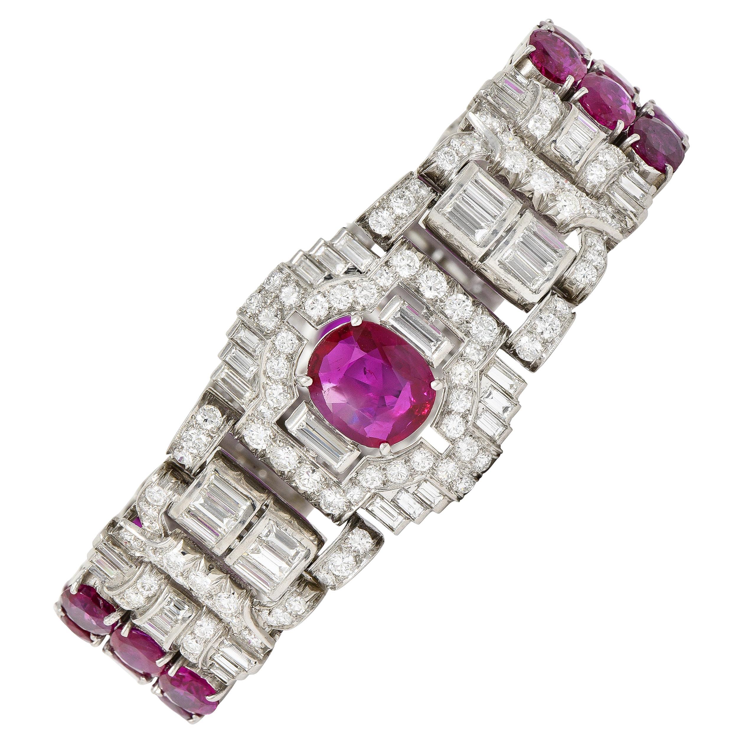 Art Deco 48.97 CTW Burma Ruby Diamond Platinum Vintage Link Bracelet ...