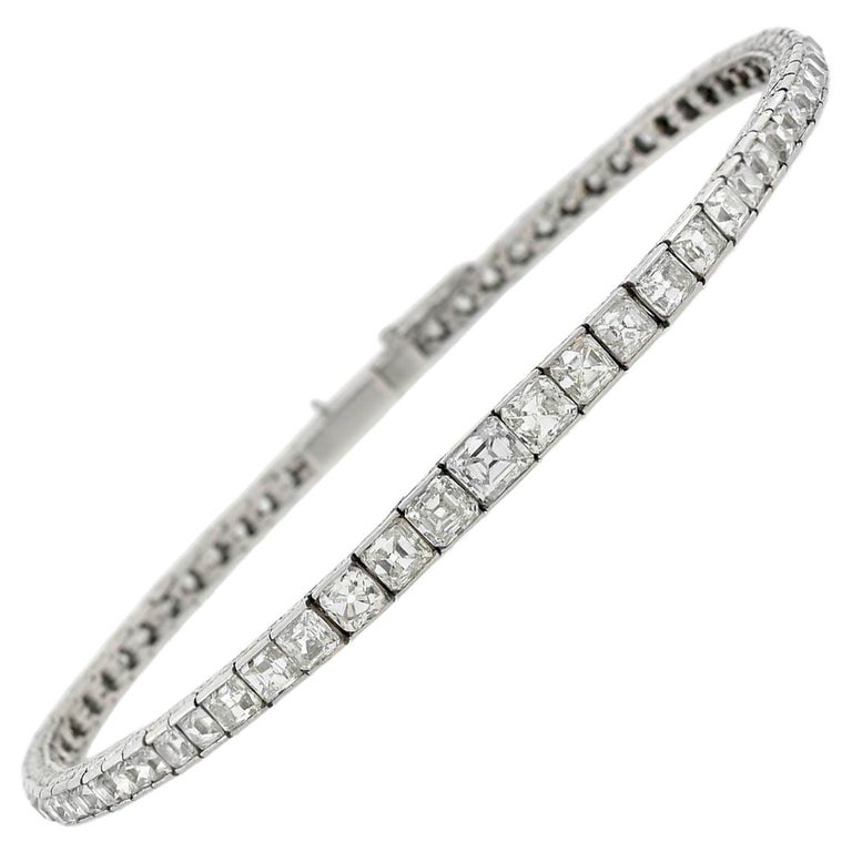 Art Deco 6.00 Total Carat Mixed Square Step Cut Diamond Link Line ...