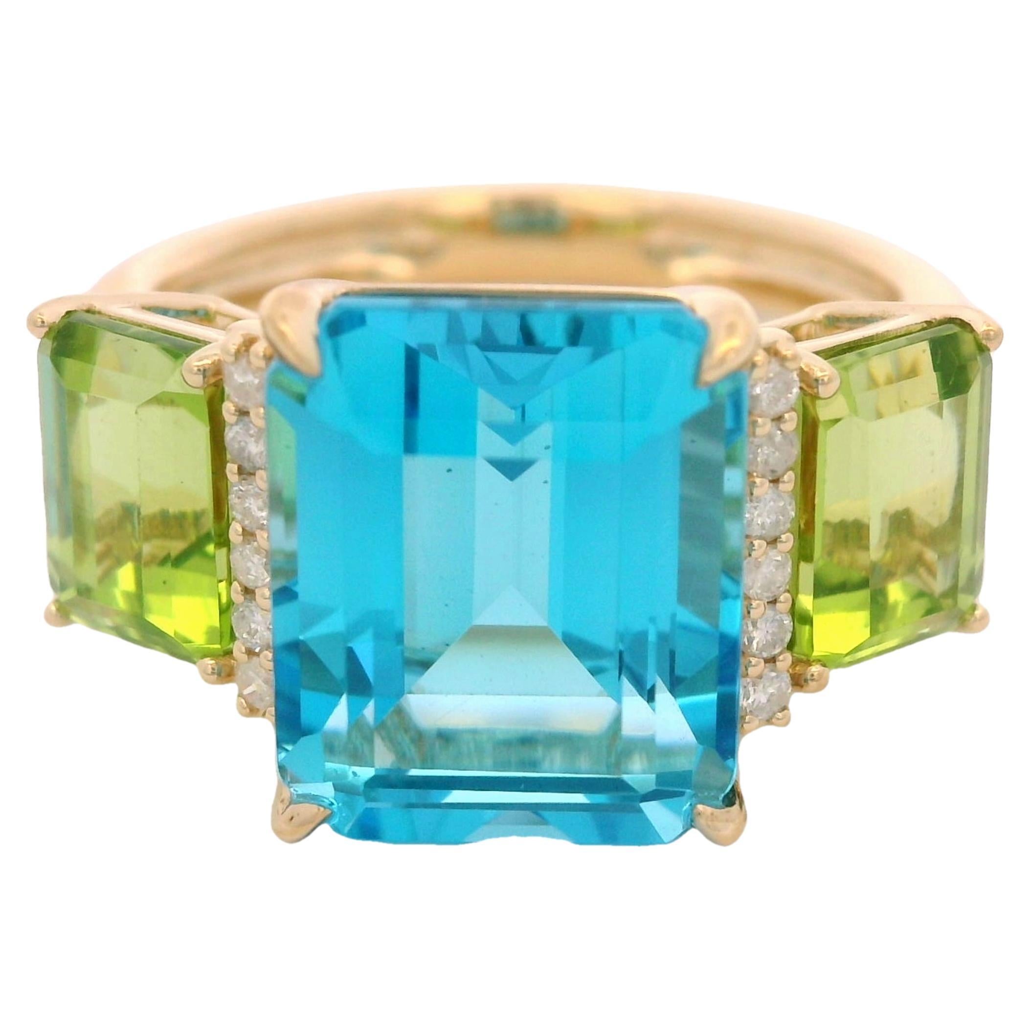 Vintage 3.75Ct Citrine Peridot＆Blue Topaz Earrings in 14 Karat Yellow ...