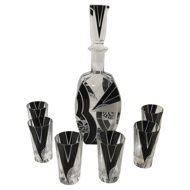 Art Deco 7 Piece Glass Decanter set, By Karl Palda, Czech, c1930 For ...