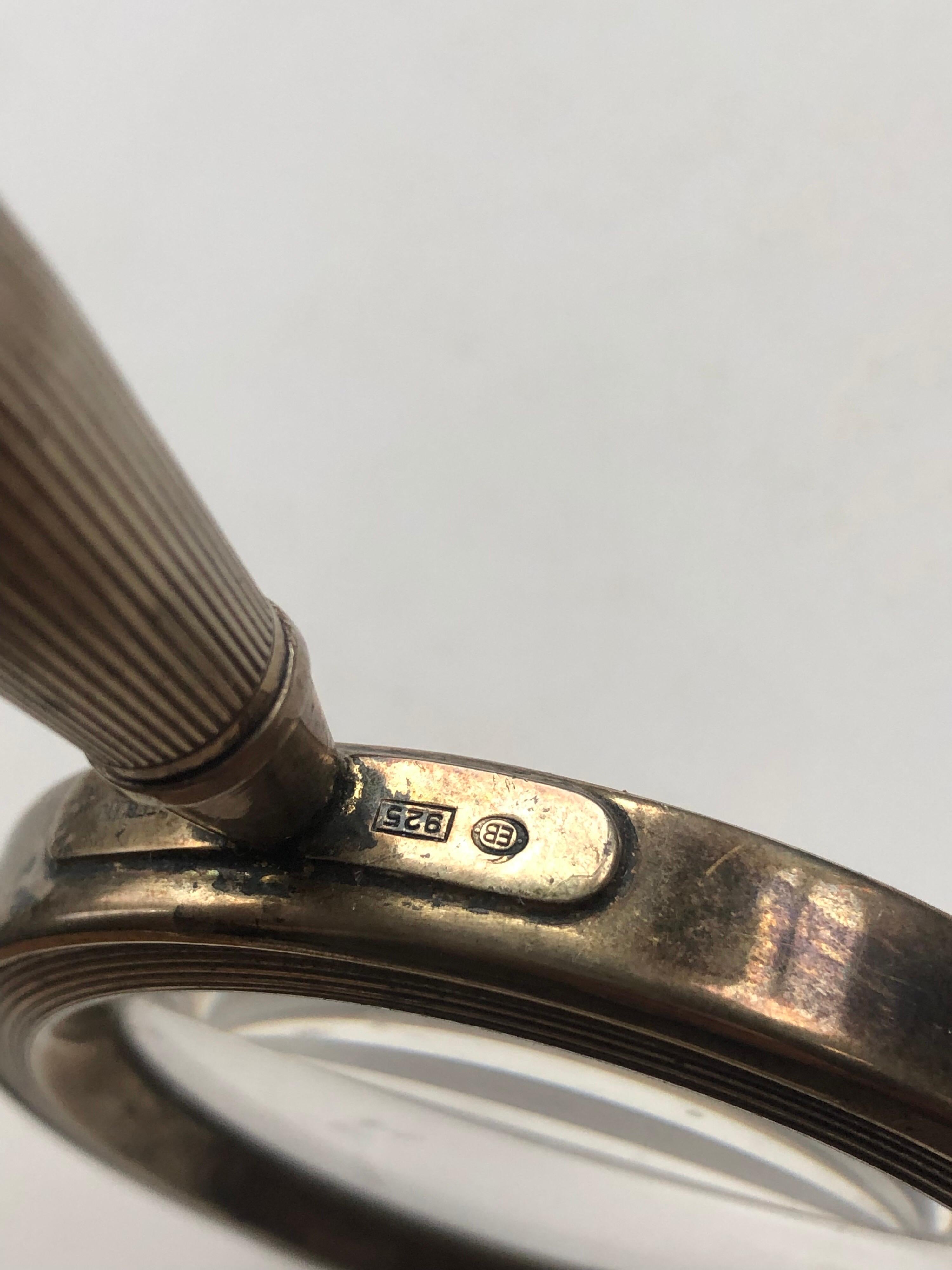 Art Deco 925 Sterling Silver Magnifying Glass Marked EB, 1977 For Sale ...