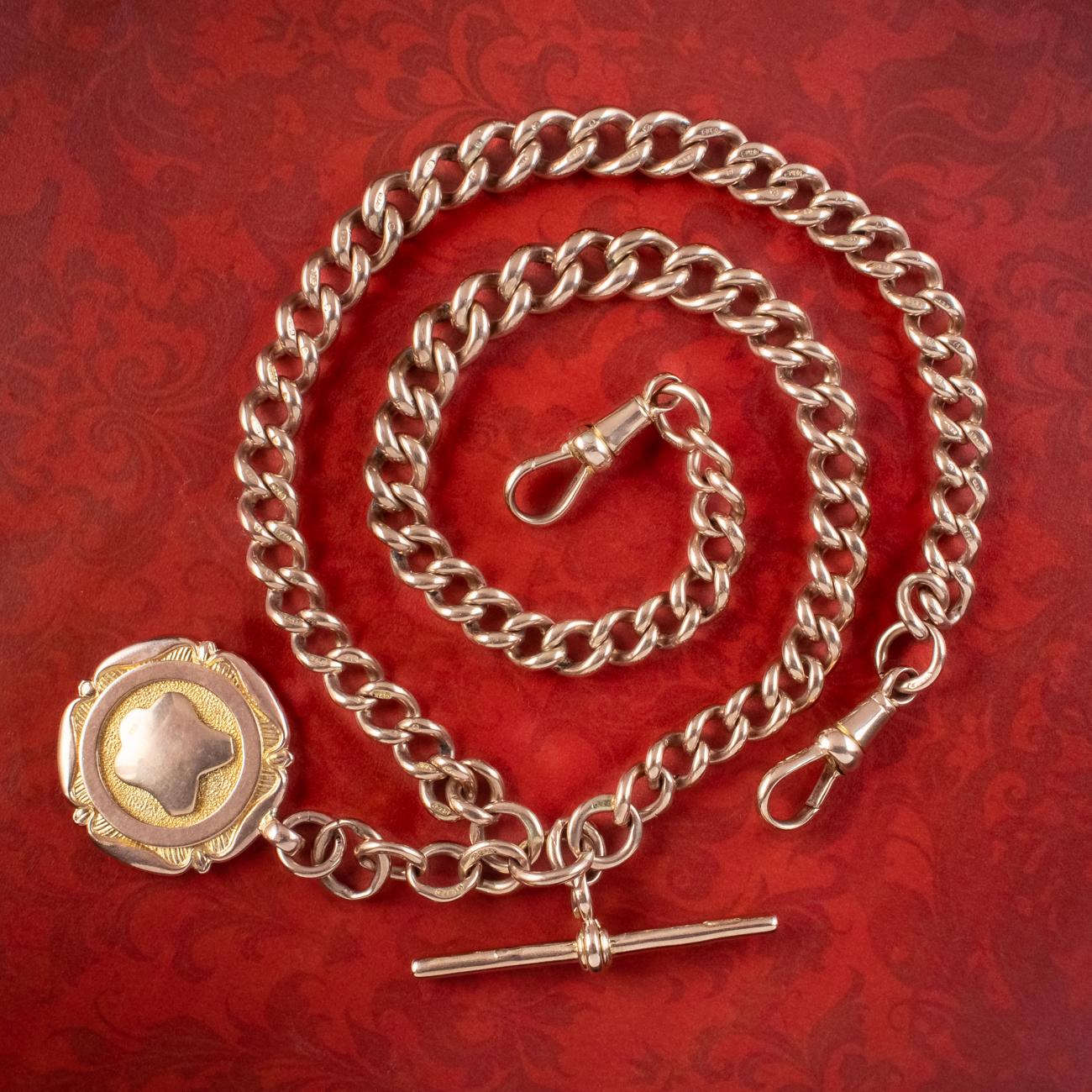 Art Deco 9ct Rose Gold Albert Chain With Medallion Dated 1930 For Sale ...