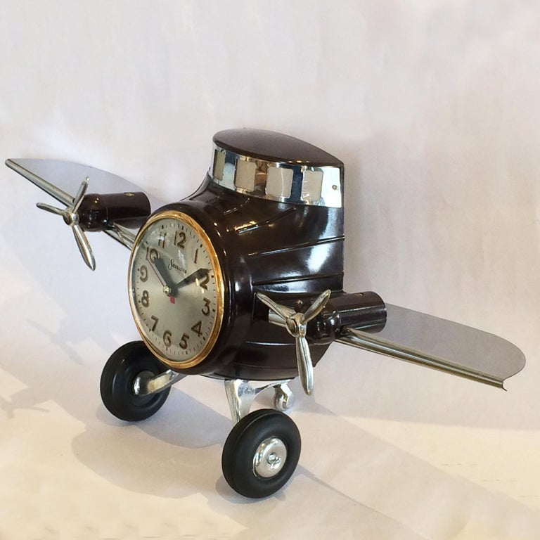 Art Deco Airplane Aeroplane Clock in Bakelite and Chrome by Sessions ...