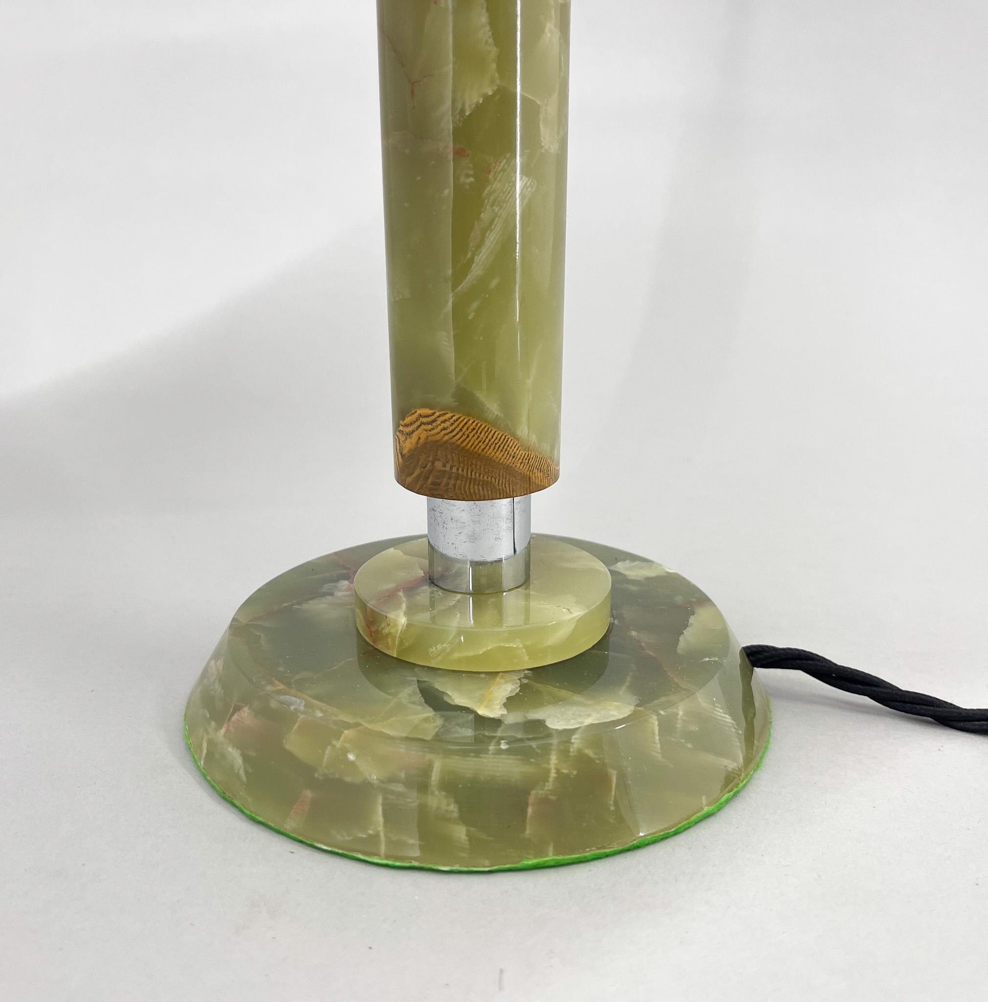 Art Deco Alabaster and Milk Glass Table Lamp, Restored For Sale at 1stDibs
