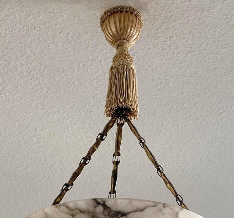 Art Deco Alabaster Pendant / Light Fixture, France, Early 20th Century For Sale at 1stDibs