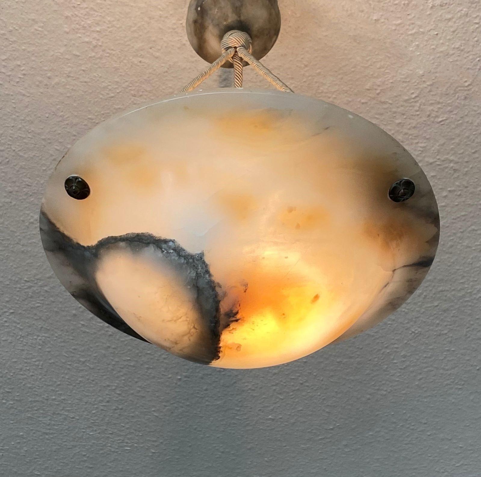 Art Deco Alabaster Pendant / Light Fixture, France, Early 20th Century ...