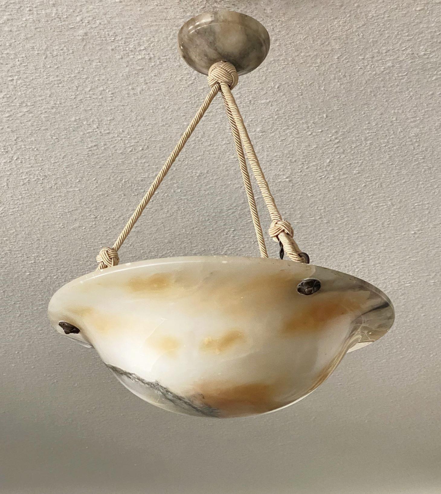 Art Deco Alabaster Pendant / Light Fixture, France, Early 20th Century ...