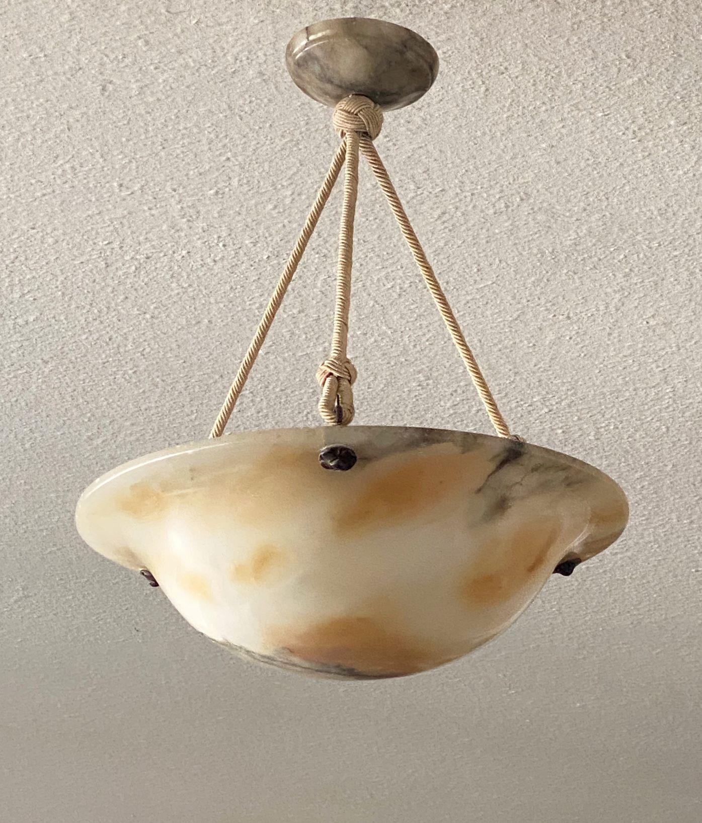Art Deco Alabaster Pendant / Light Fixture, France, Early 20th Century For Sale at 1stDibs