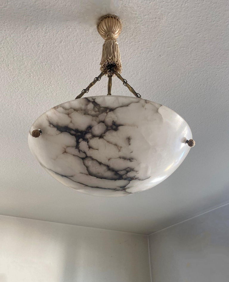 Art Deco Alabaster Pendant / Light Fixture, France, Early 20th Century ...