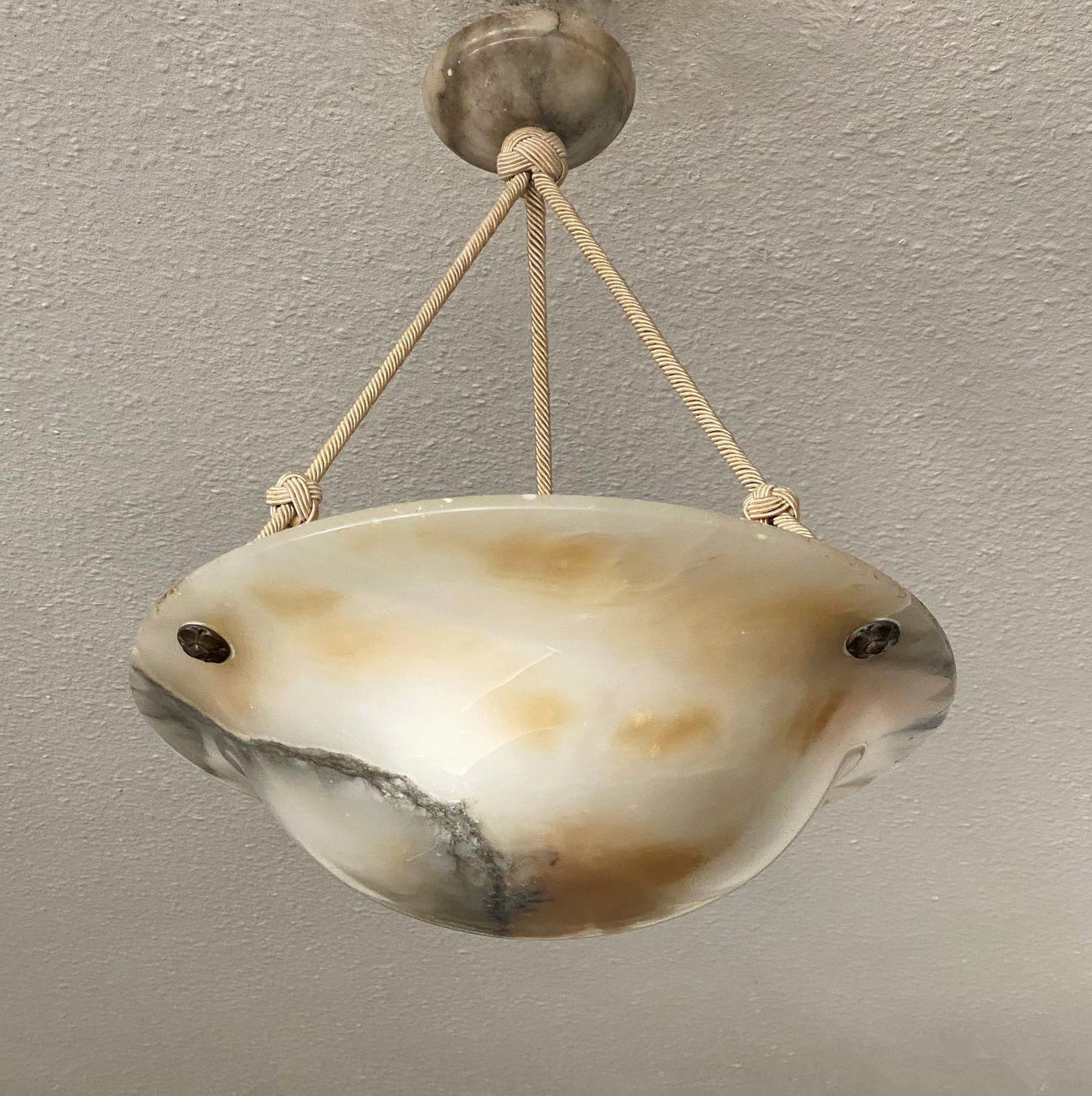 Art Deco Alabaster Pendant / Light Fixture, France, Early 20th Century ...