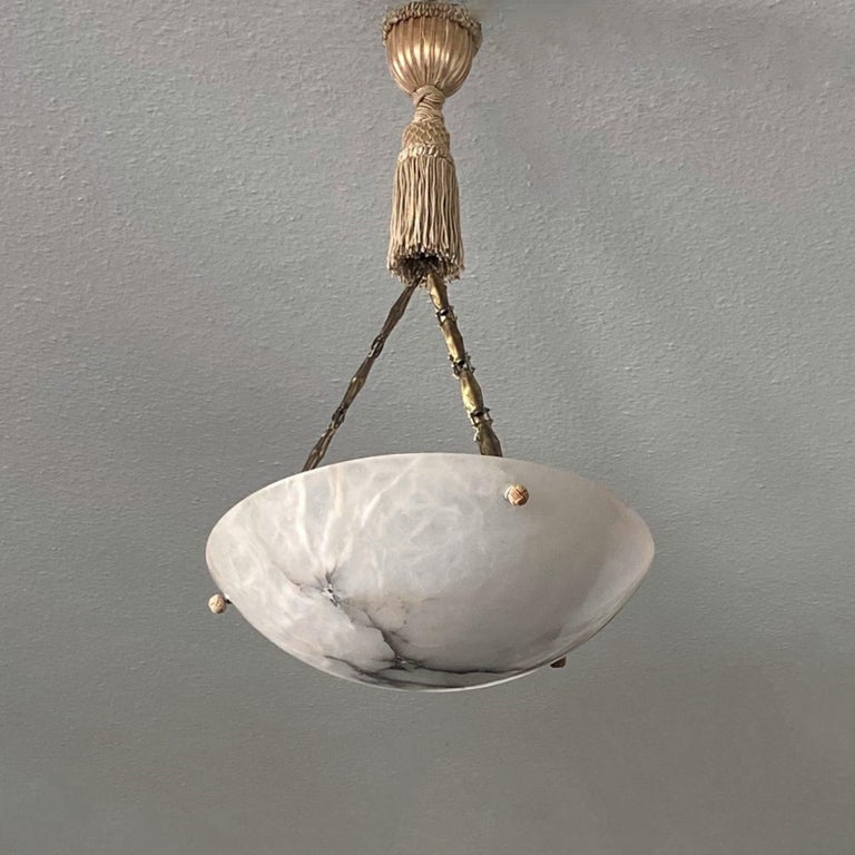 Art Deco Alabaster Pendant / Light Fixture, France, Early 20th Century ...