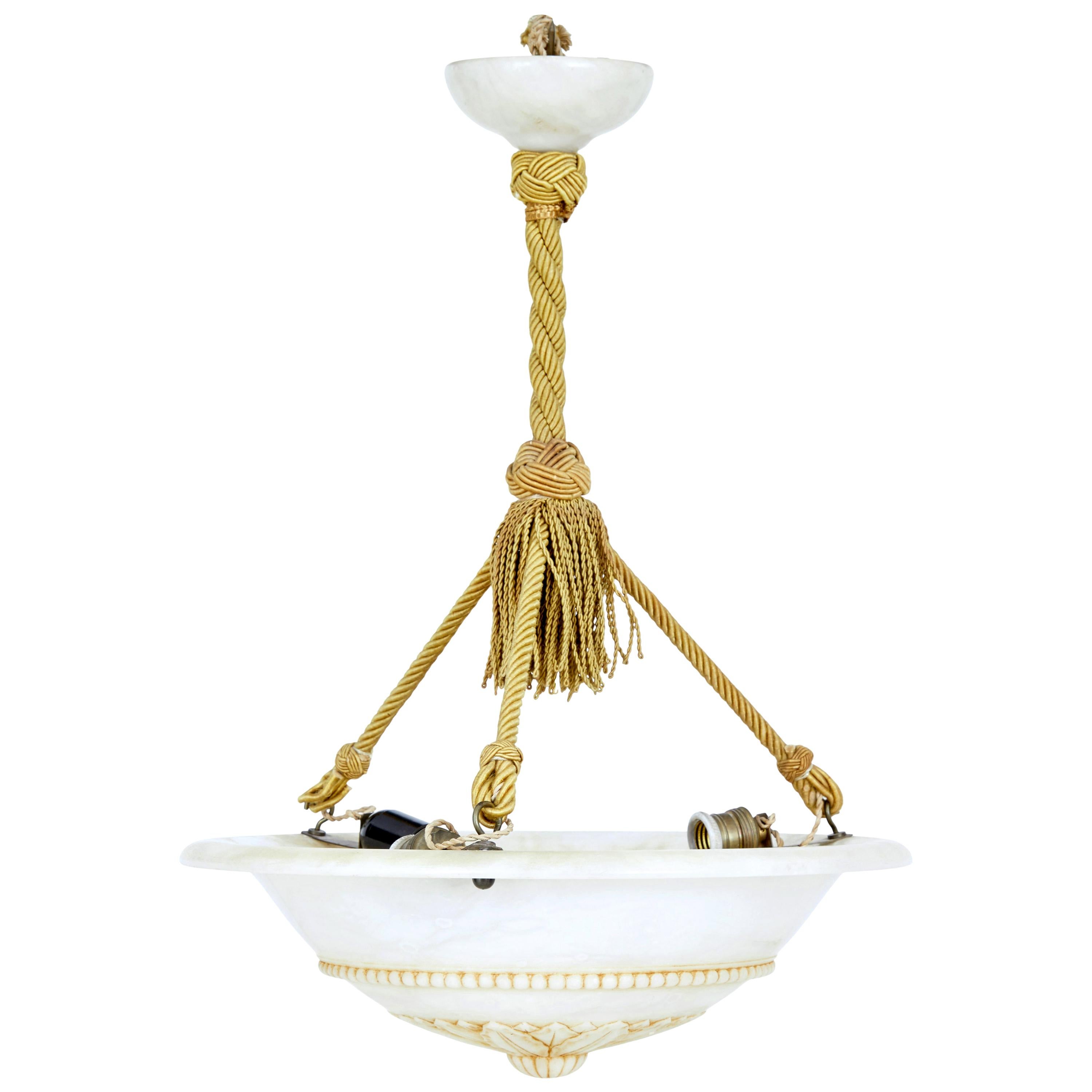 Large Art Deco Period Alabaster Pendant Ceiling Light Fixture w ...