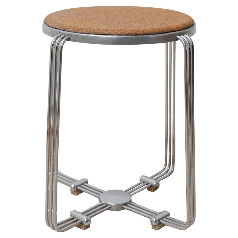 Art Deco Alpax Chrome and Cork Stool or Side Table at 1stDibs