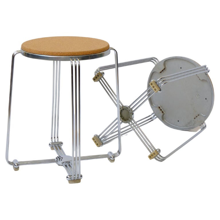 Art Deco Alpax Chrome and Cork Stool or Side Table For Sale at 1stDibs