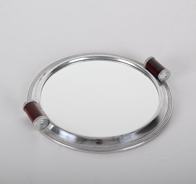 Art Deco Aluminum Serving Tray with wood Handles, Italy 1930s For Sale ...