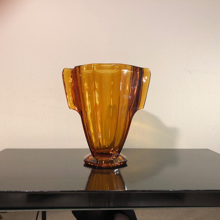 Art Deco Amber Color Glass Vase, 1930s Czech Republic at 1stDibs
