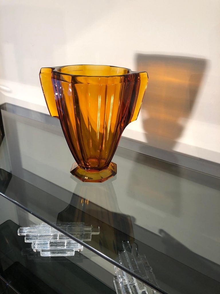 Art Deco Amber Color Glass Vase, 1930s Czech Republic at 1stDibs