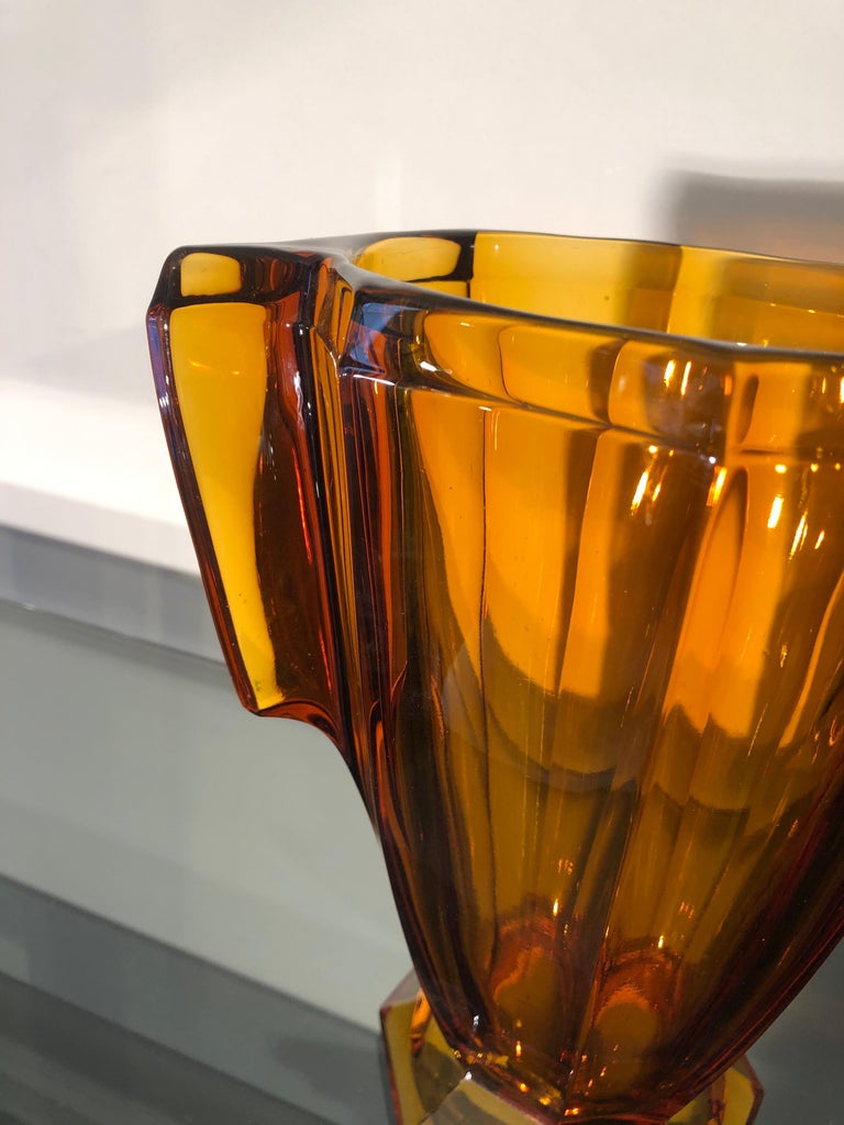 Art Deco Amber Color Glass Vase, 1930s Czech Republic at 1stDibs
