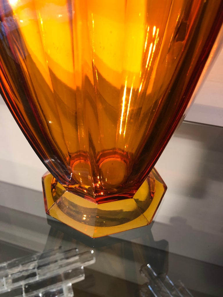 Art Deco Amber Color Glass Vase, 1930s Czech Republic at 1stDibs