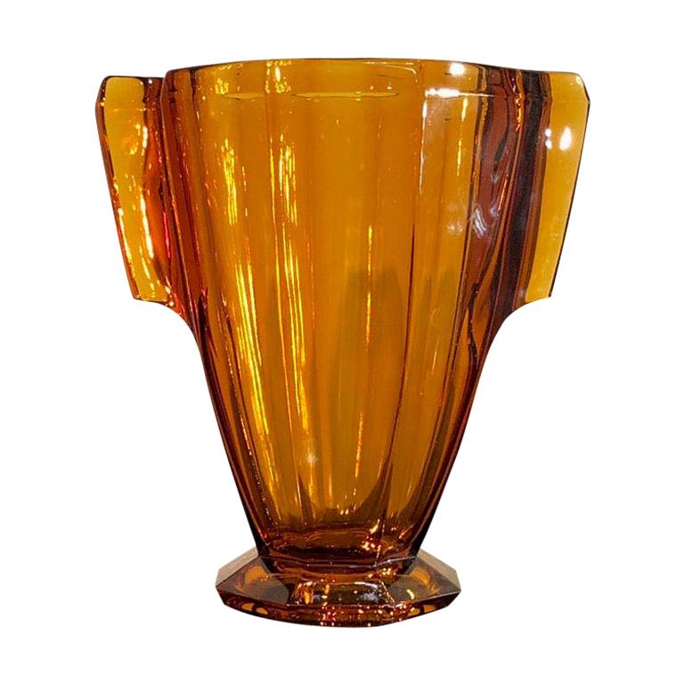 Art Deco Amber Color Glass Vase, 1930s Czech Republic at 1stDibs