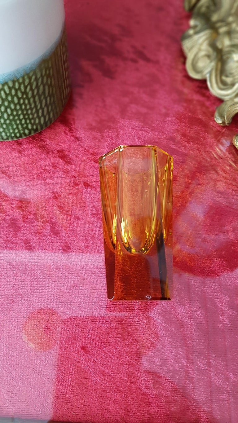 Art Deco Amber Colored Bohemian Glass Decanter and 6 Glasses Set, 1930s ...