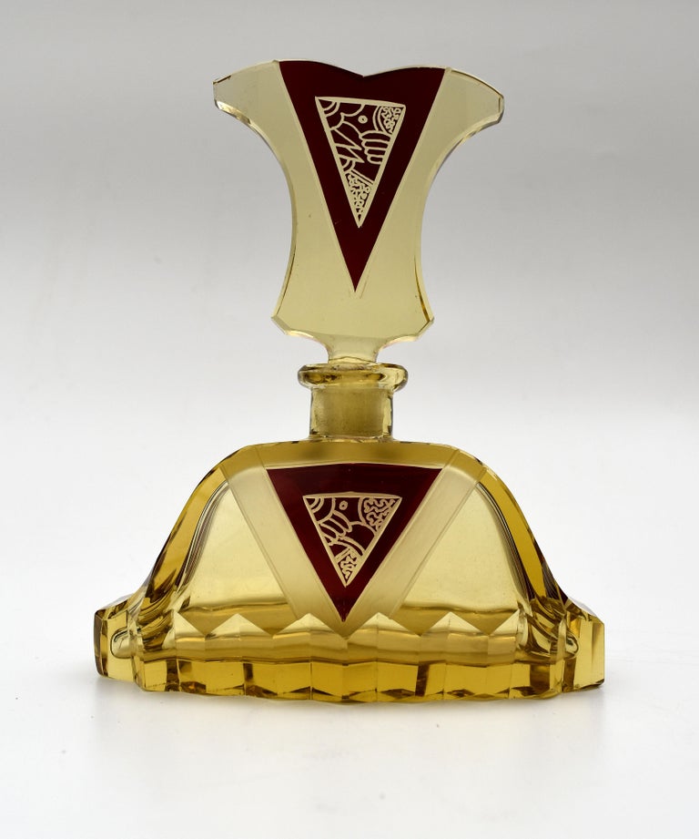 Art Deco Amber Coloured Glass Perfume Bottle by Karl Palda, c1930s For ...