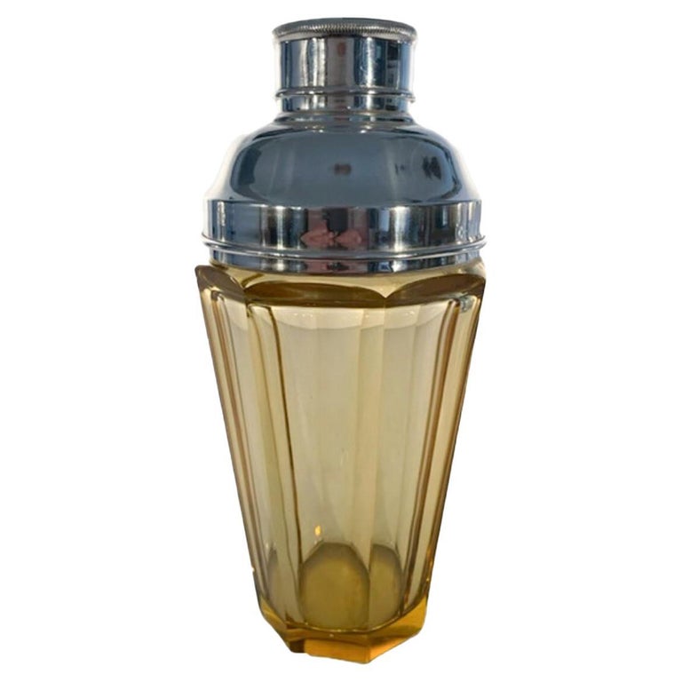Art Deco Amber Cut Glass Cocktail Shaker with Silver Plate Top For Sale ...
