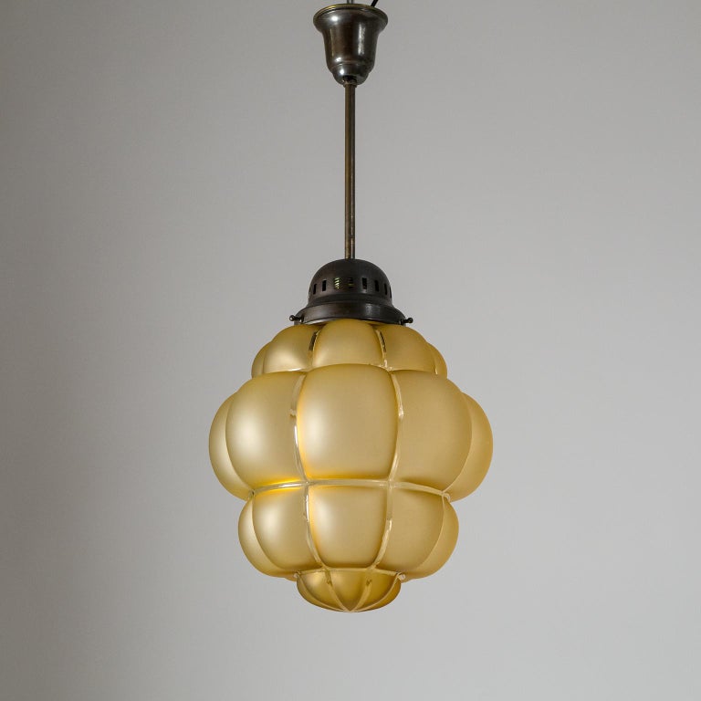 Art Deco Amber Glass and Brass Pendant, 1920s For Sale at 1stDibs
