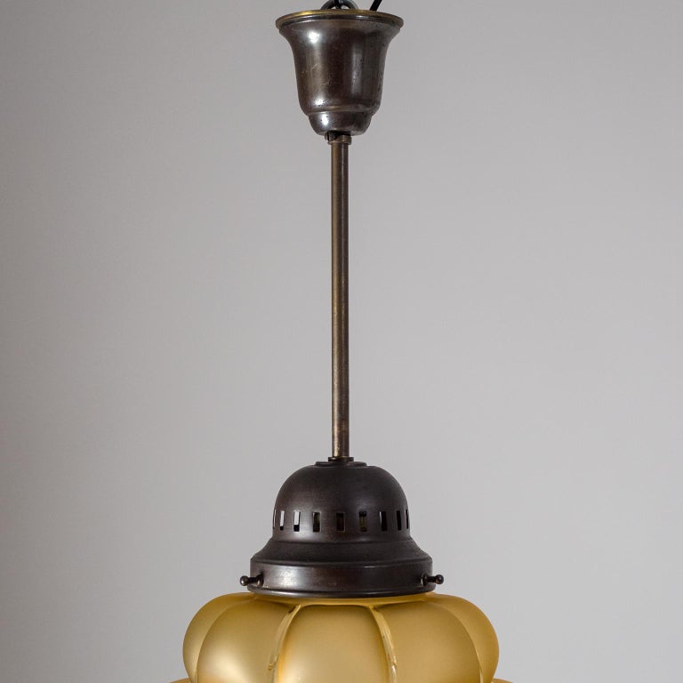 Art Deco Amber Glass and Brass Pendant, 1920s For Sale at 1stDibs