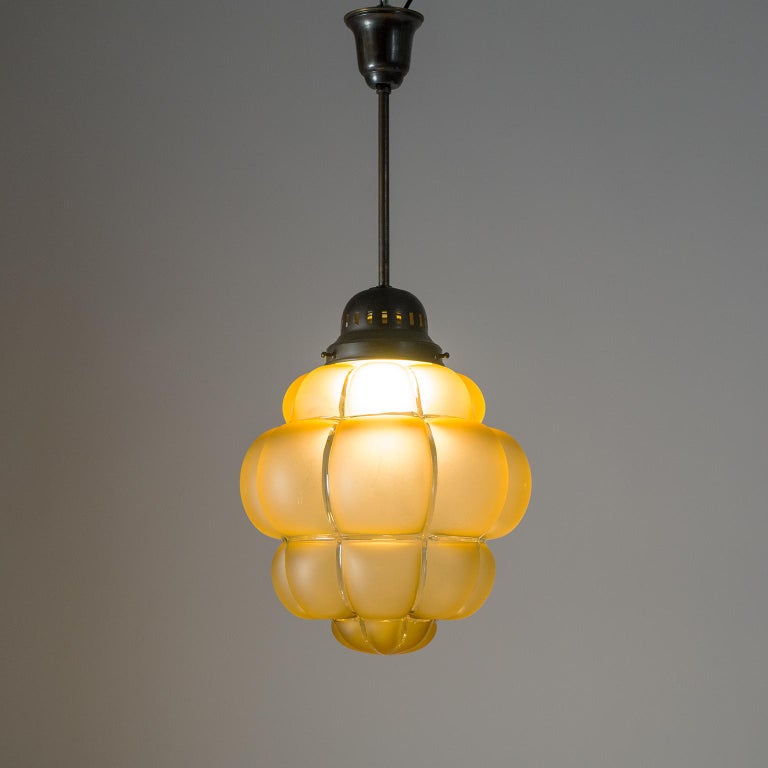 Art Deco Amber Glass and Brass Pendant, 1920s For Sale at 1stDibs