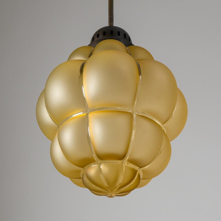 Art Deco Amber Glass and Brass Pendant, 1920s For Sale at 1stDibs