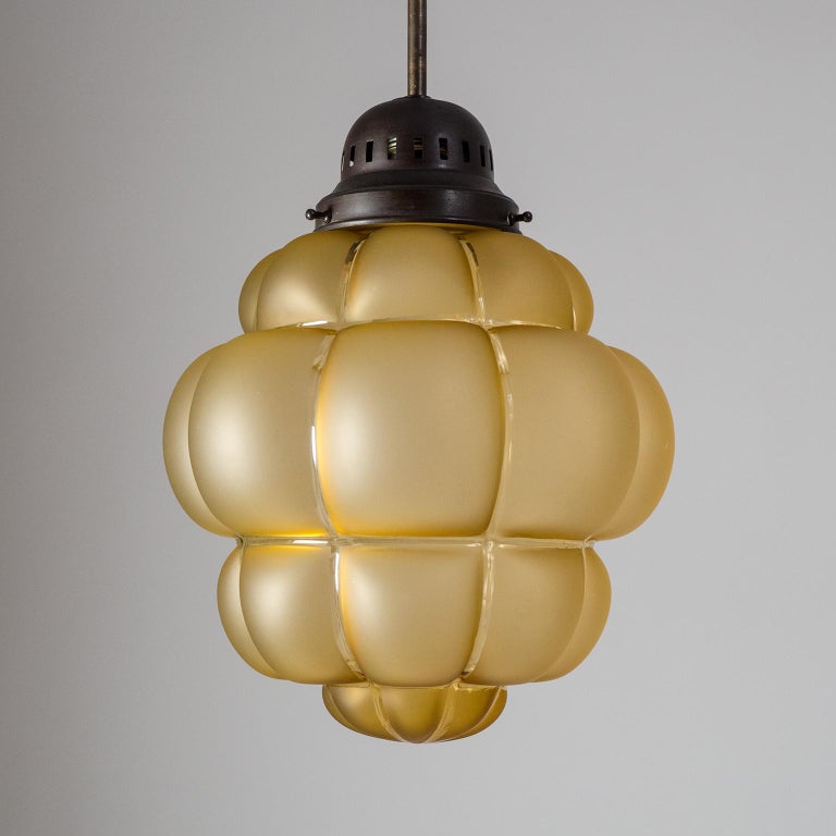 Art Deco Amber Glass and Brass Pendant, 1920s For Sale at 1stDibs