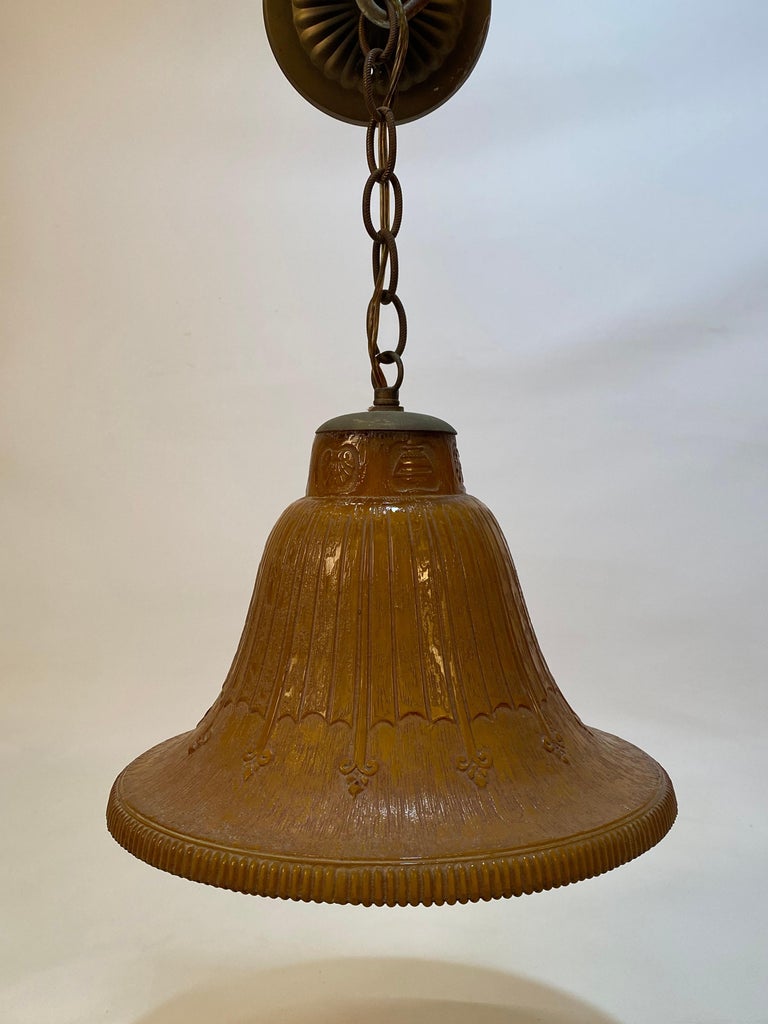 Art Deco Amber Glass Bell Pendant Light at 1stDibs