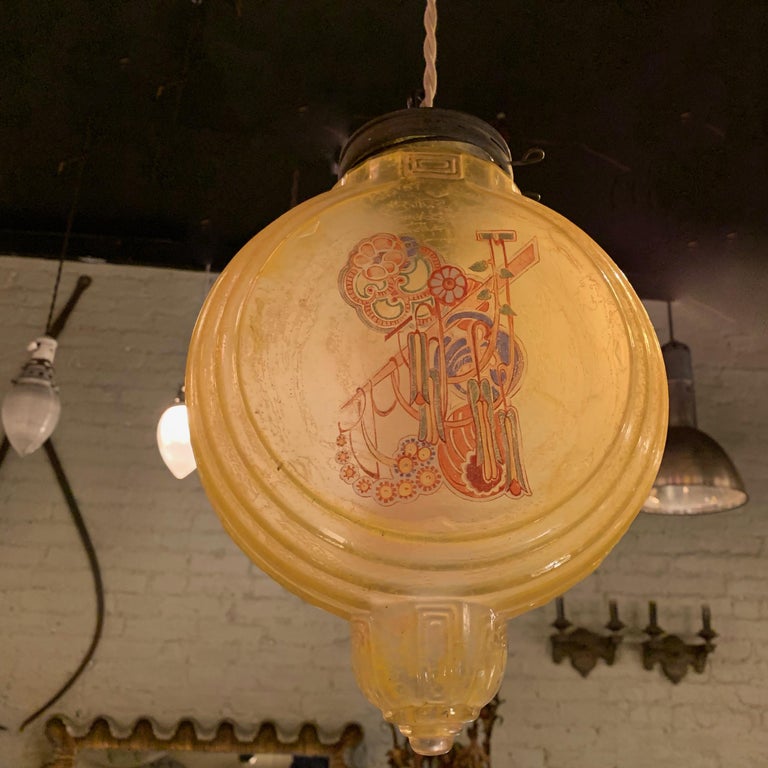 Art Deco Amber Glass Chinoiserie Pendant Light at 1stDibs