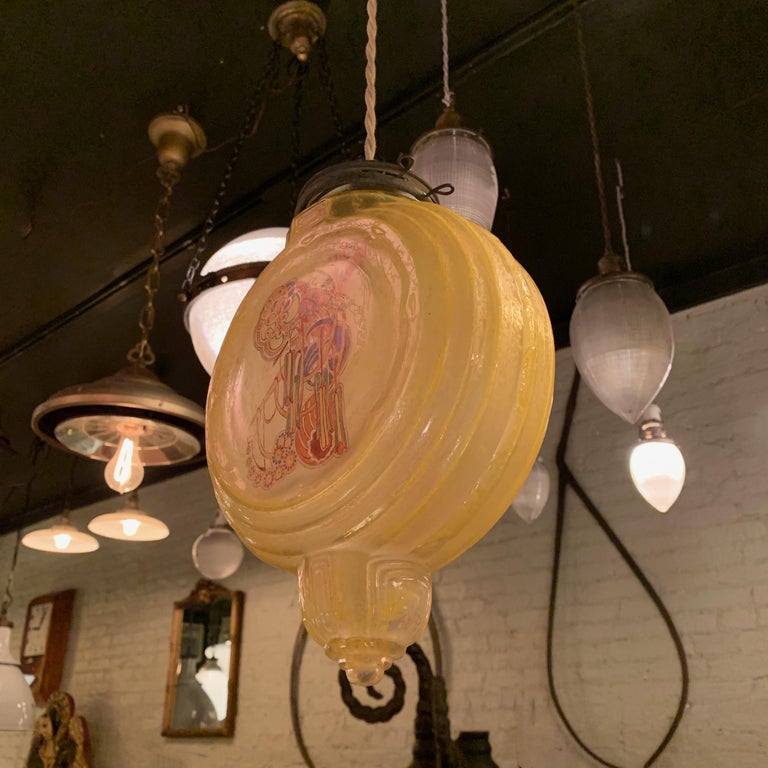 Art Deco Amber Glass Chinoiserie Pendant Light at 1stDibs