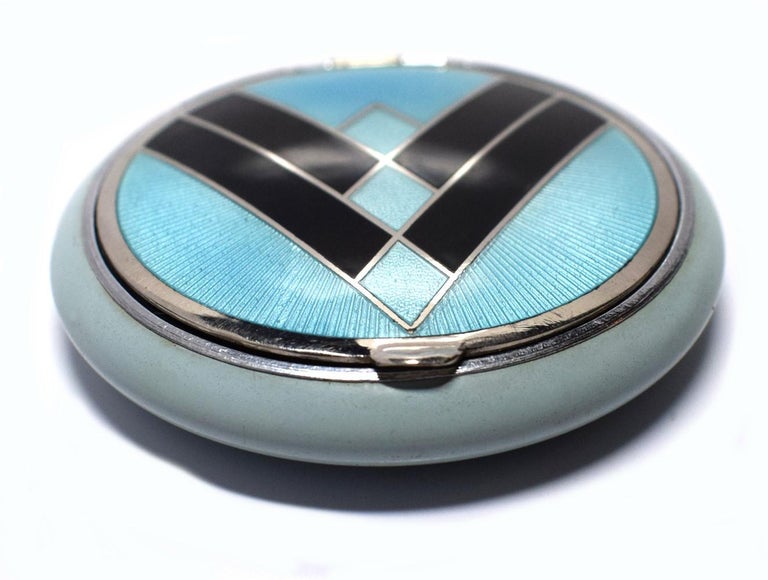 Art Deco American Evans 'Tapsift' Blue Enamel Guilloche Compact at 1stDibs