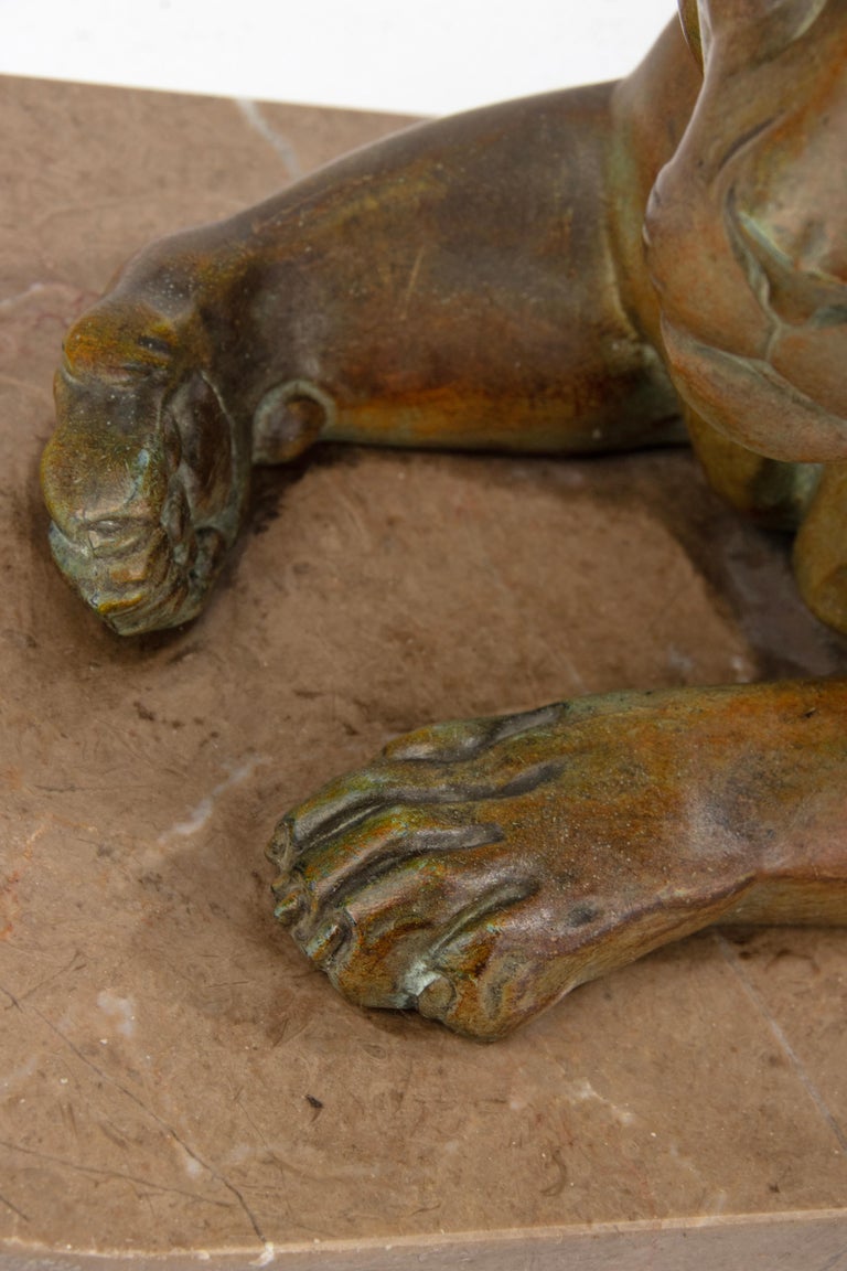 Art Deco Animal Sculpture of a Lioness Made of Spelter and Marble For ...