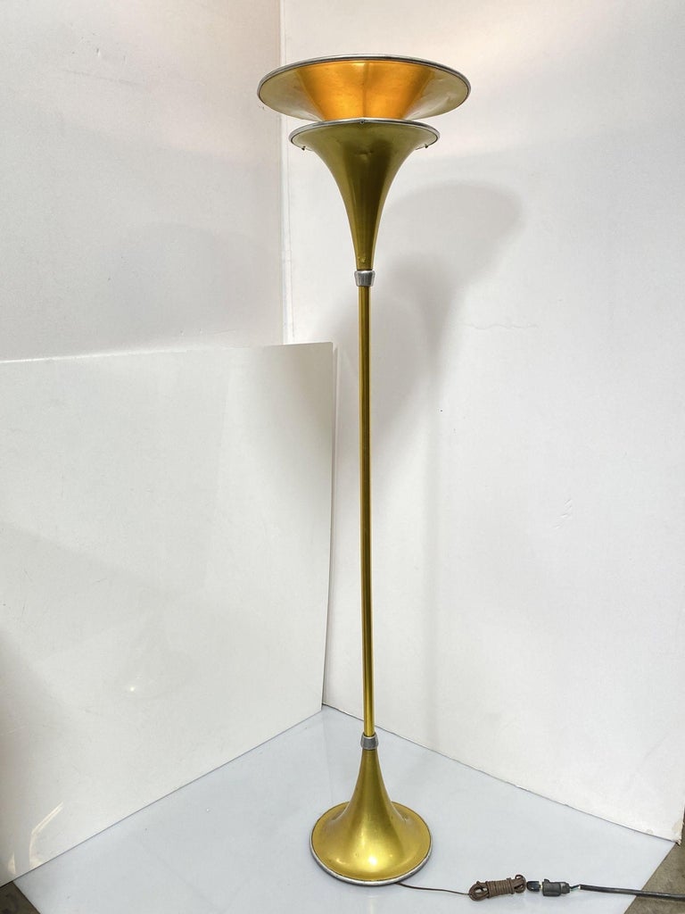 Art Deco Anodized Gold-Tone Spun Aluminum Torchiere Floor Lamp For Sale ...
